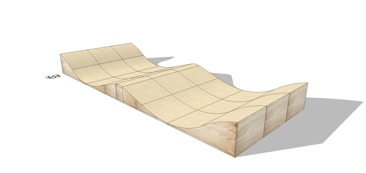 DOUBLE WAVERAMP SURFSKATE 3 MODULES (WOOD) – SB RAMPS